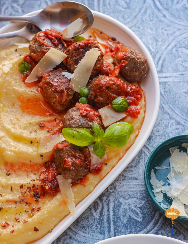 Creamy Polenta with meatballs: The Ultimate Comfort Food – Magic Ingredient