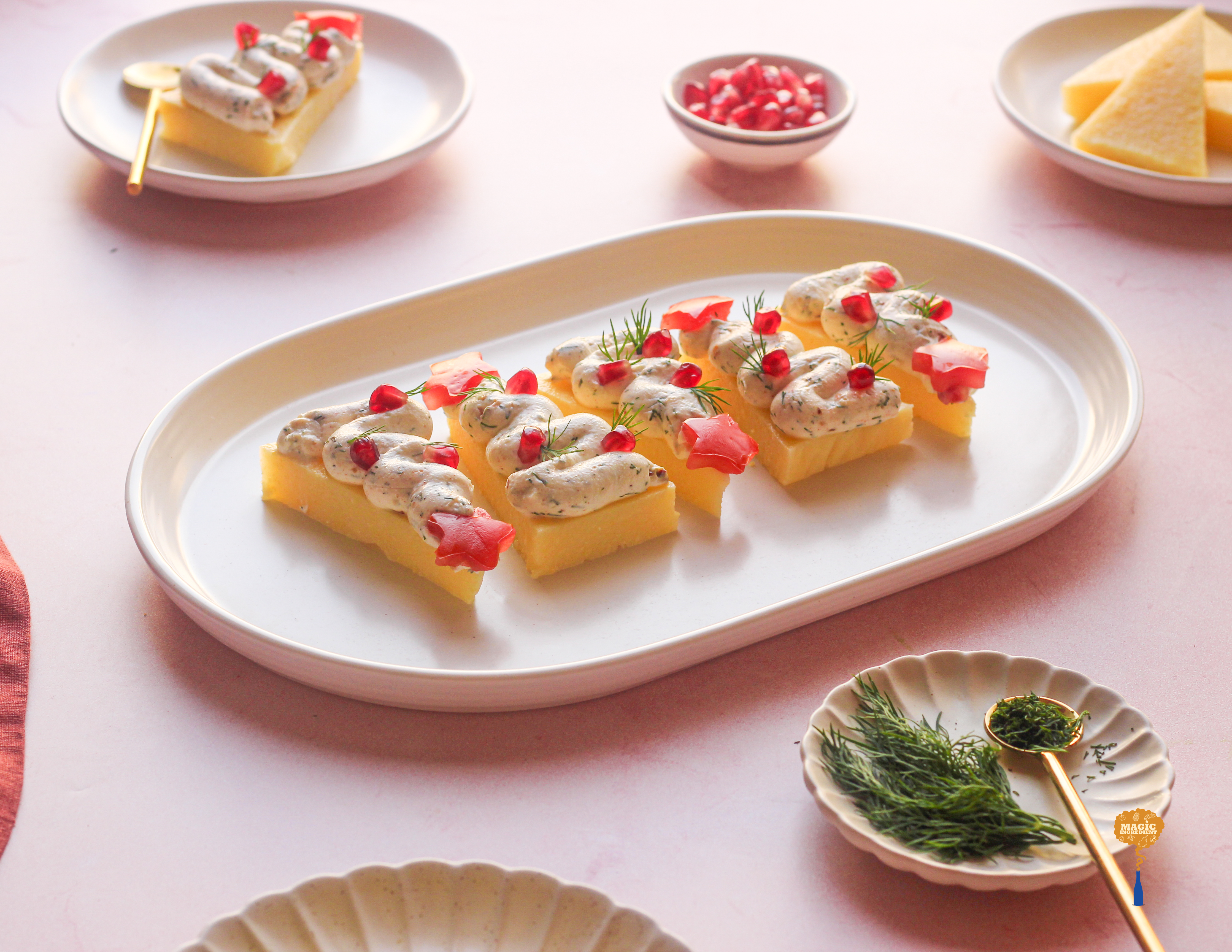 Christmas Polenta Canapés with Whipped Dill Feta & Pomegranate – Magic ...